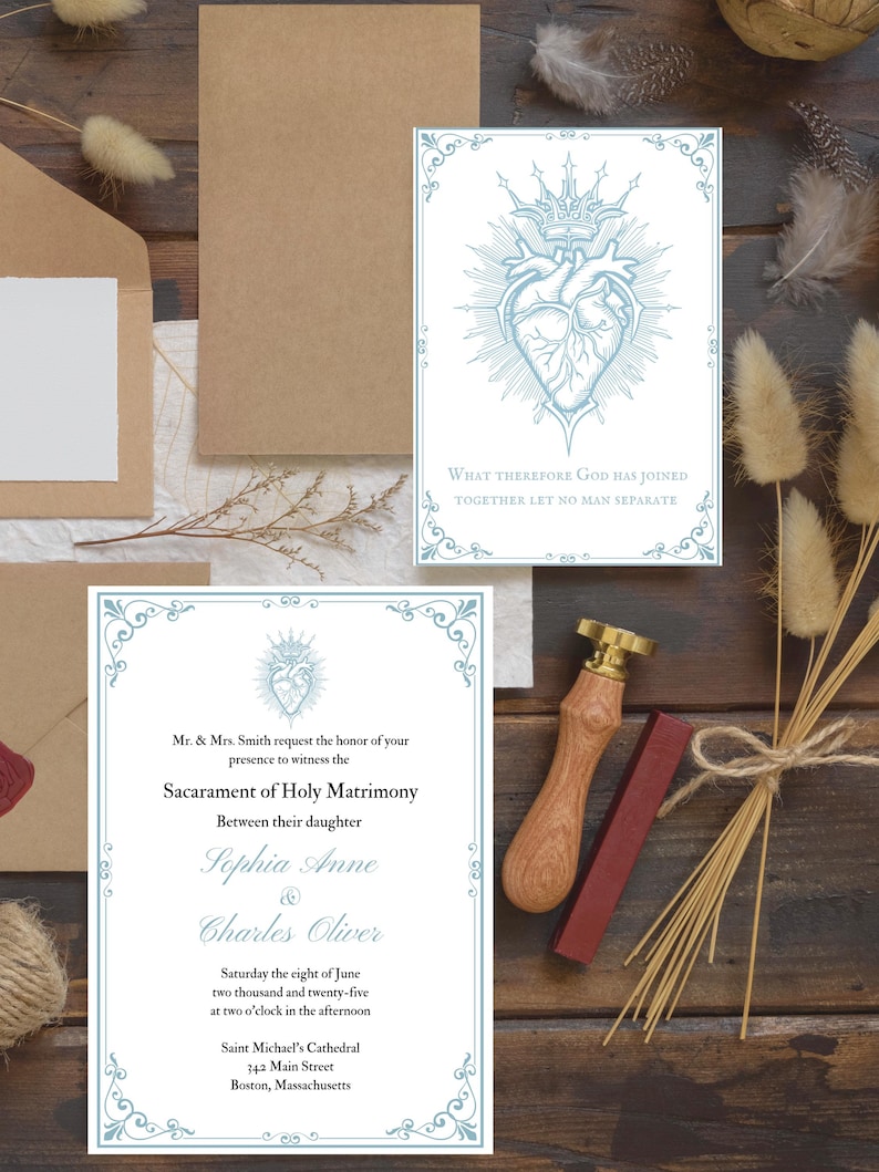 Catholic Wedding Suite (invitation & Mass Card), Sacred Heart Wedding ...