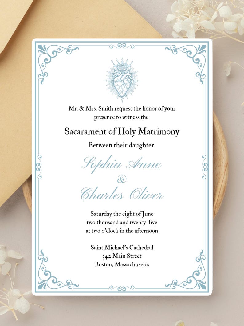 Catholic Wedding Invitation Sacred Heart, Catholic Vintage Wedding ...