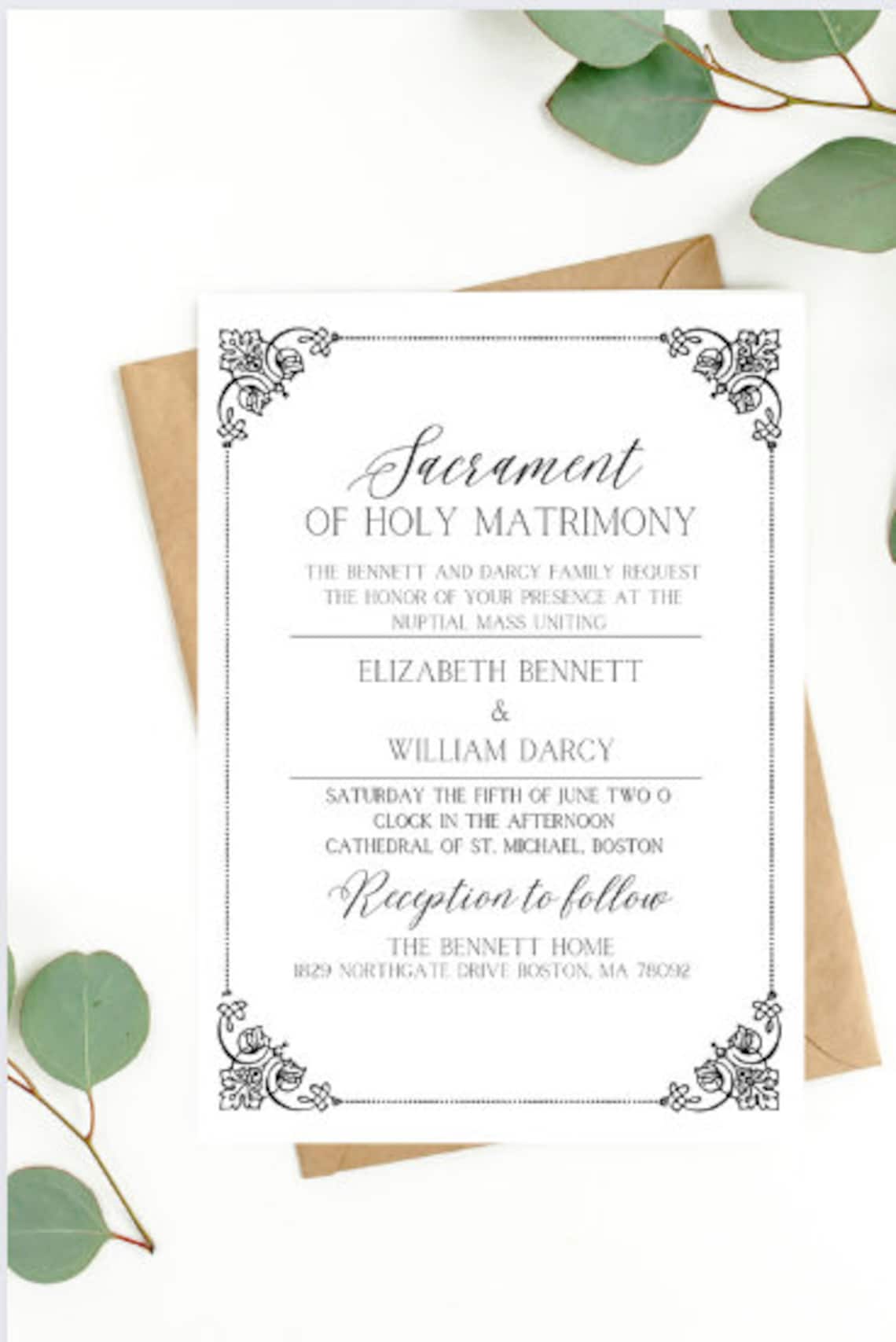 Catholic Wedding Invitation Template, Editable Canva Design (digital ...