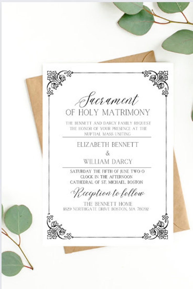 Catholic Wedding Invitation Template, Editable Canva Design (digital ...