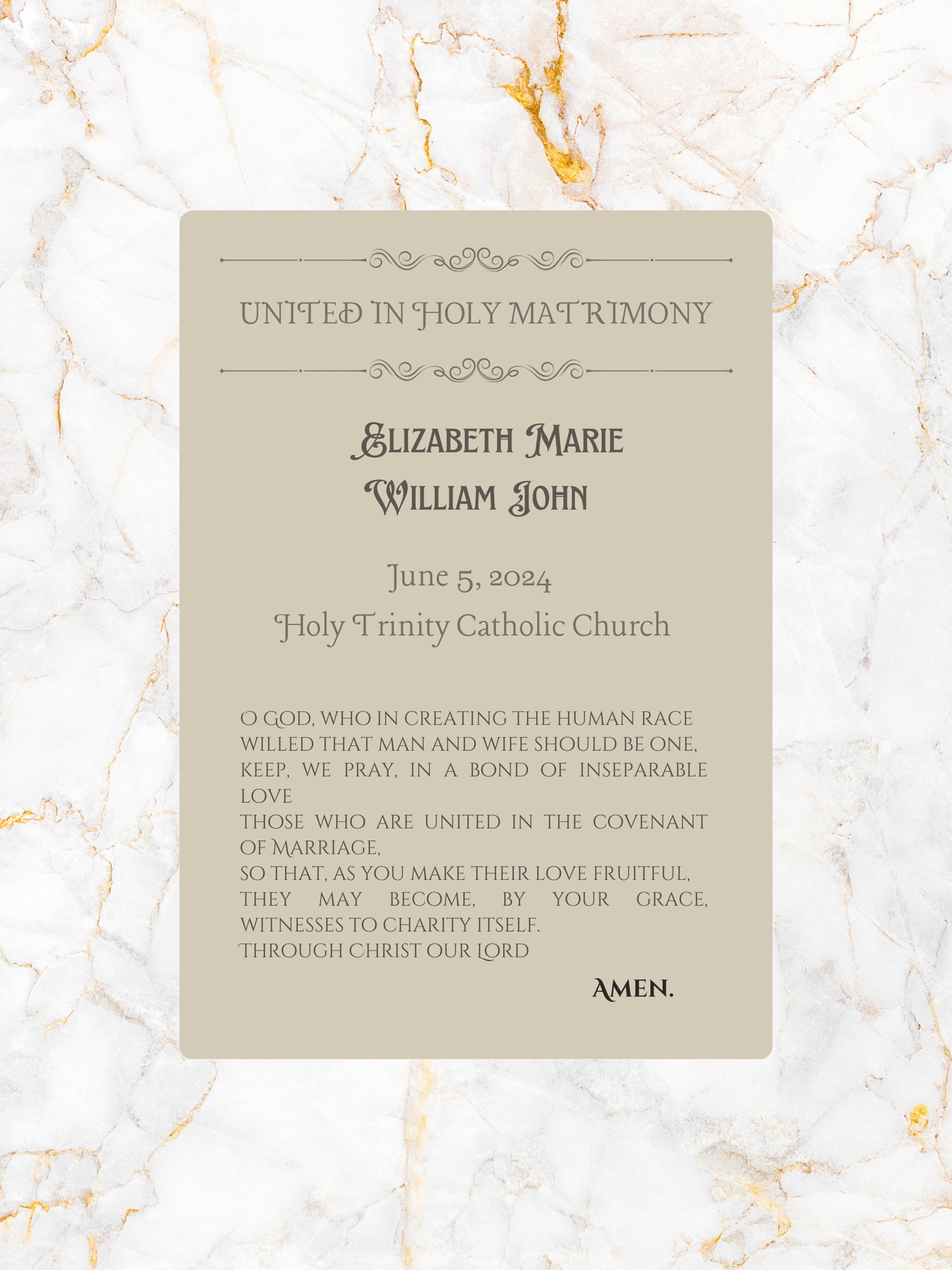 Catholic Wedding Prayer Card Customizable - Etsy
