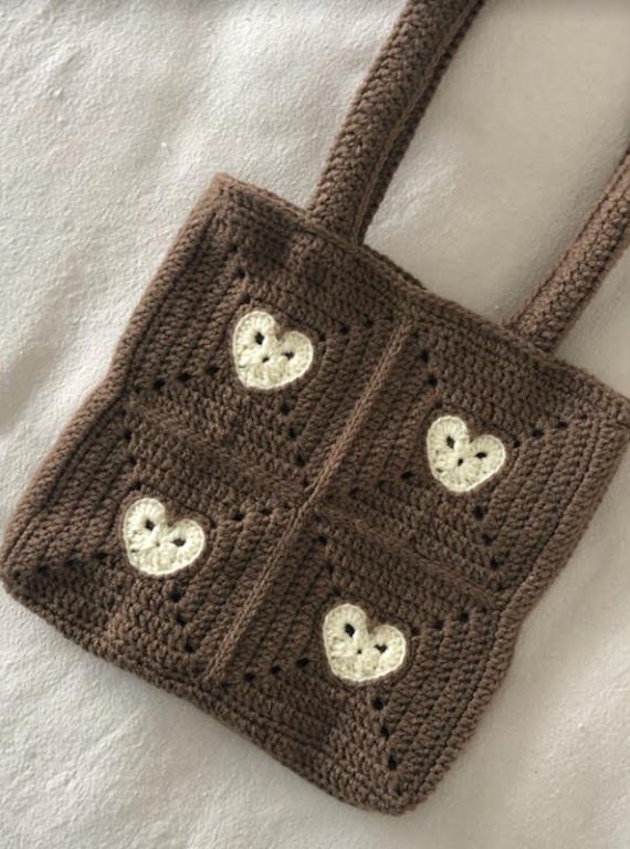 Brown Cute Aesthetic Tote, Cottage Core Purse, Crochet Bag, Crochet ...