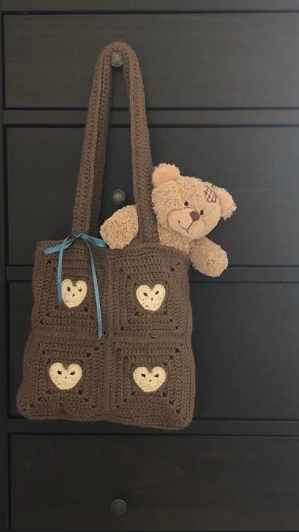 Brown Cute Aesthetic Tote, Cottage Core Purse, Crochet Bag, Crochet ...
