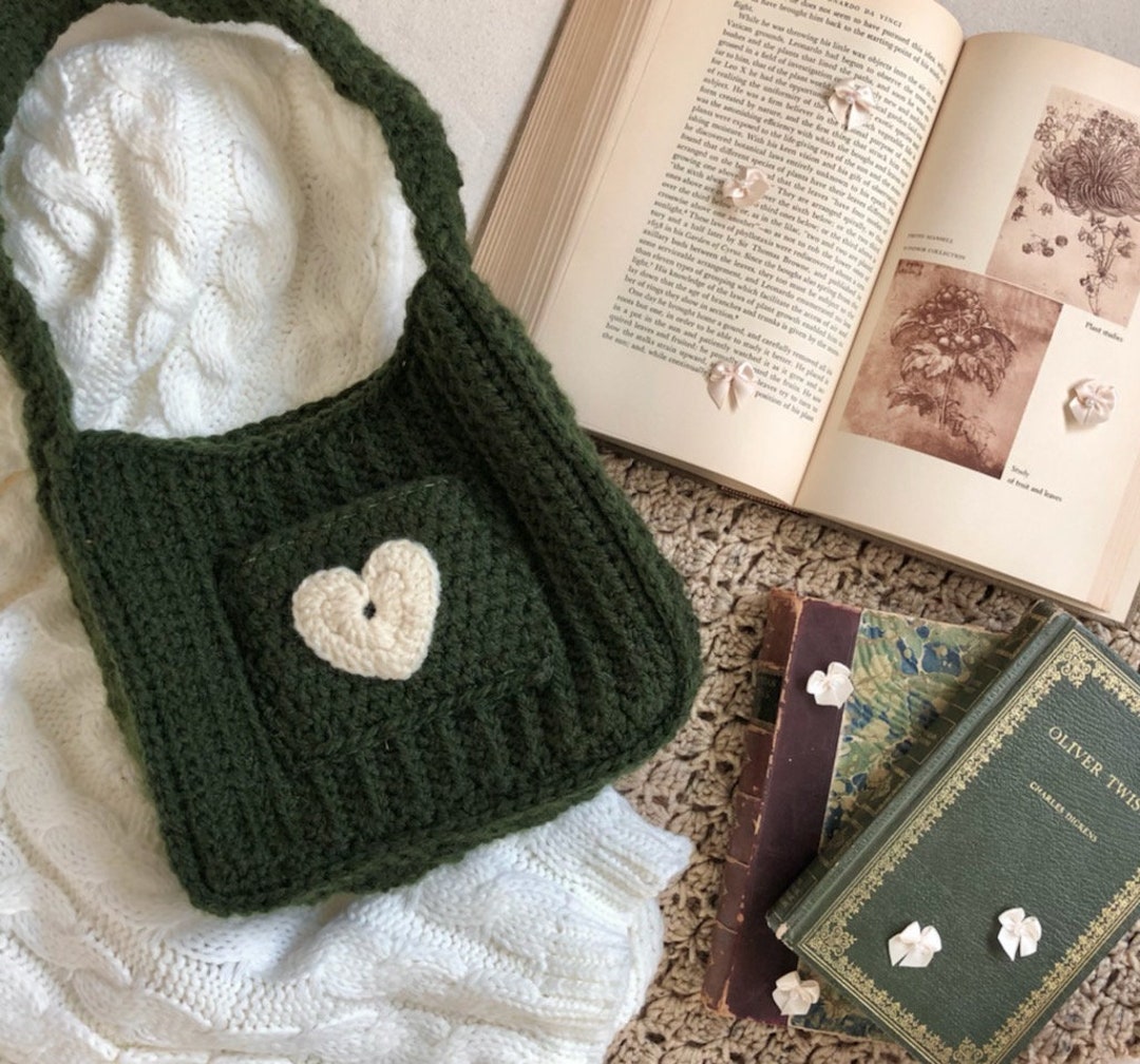 Heart Crochet Shoulder Bag, Vintage Purse, Aesthetic Handbag, Knit ...