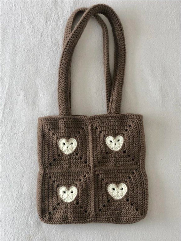 Brown Cute Aesthetic Tote, Cottage Core Purse, Crochet Bag, Crochet ...