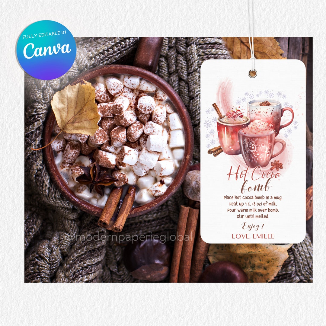 Hot Cocoa Bomb Gift Tags 10 Tags per Sheet 2 X 3.5 in Rounded Corner ...