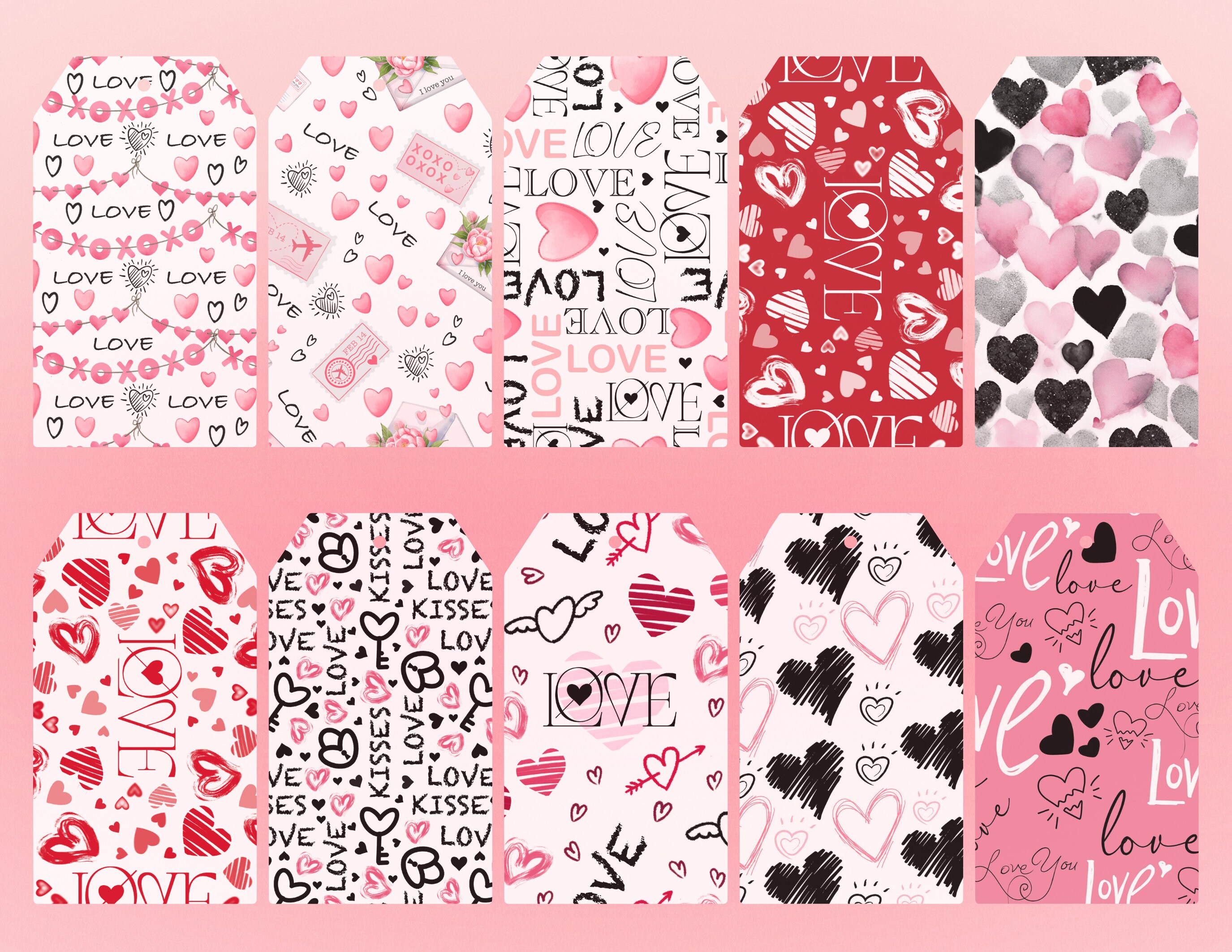 All Hearts & Love Tags | 20 Styles | 10 Tags per Page | *BUY ONCE | Use ...