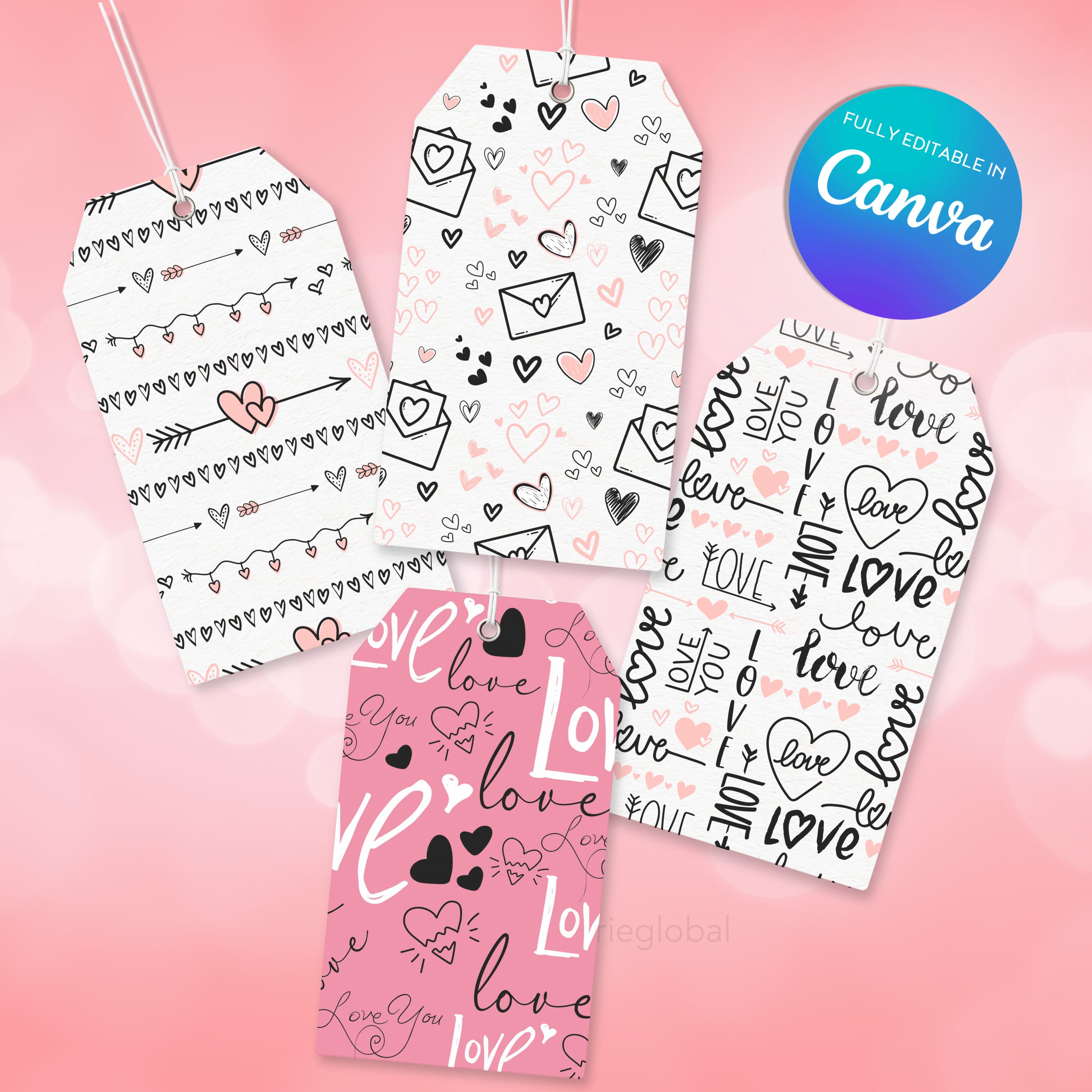 All Hearts & Love Tags | 20 Styles | 10 Tags per Page | *BUY ONCE | Use ...