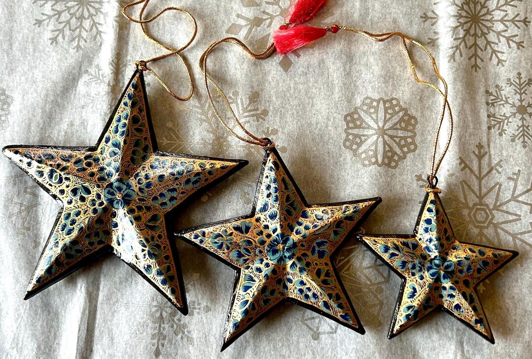 Handmade Papier-mache Star Colorful Paper Mache Ornament Decor Set of 3 ...