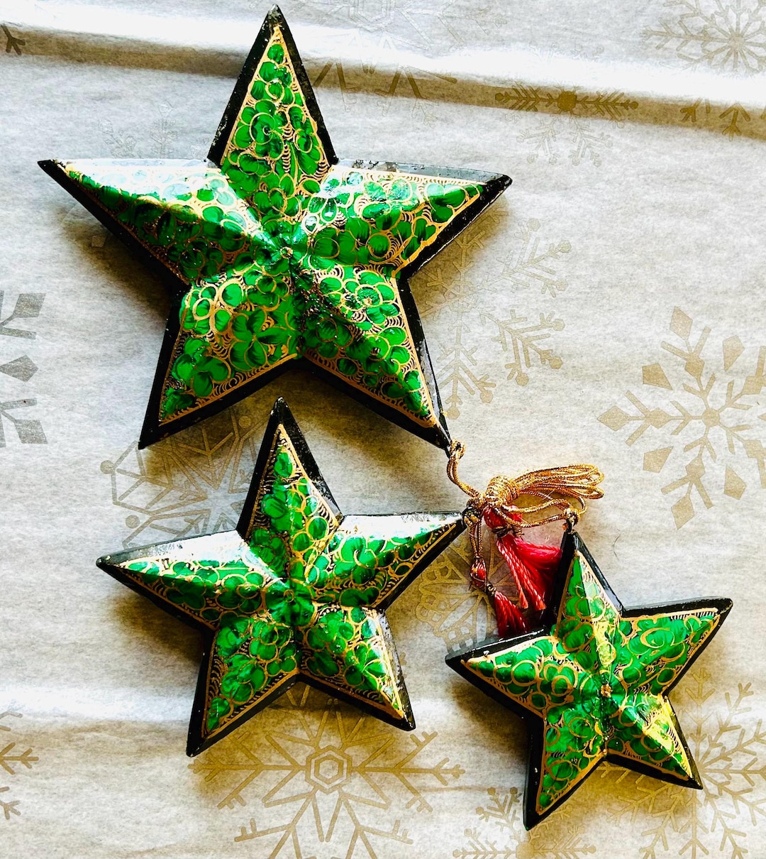 Handmade Papier-mache Star Colorful Paper Mache Ornament Decor Set of 3 ...