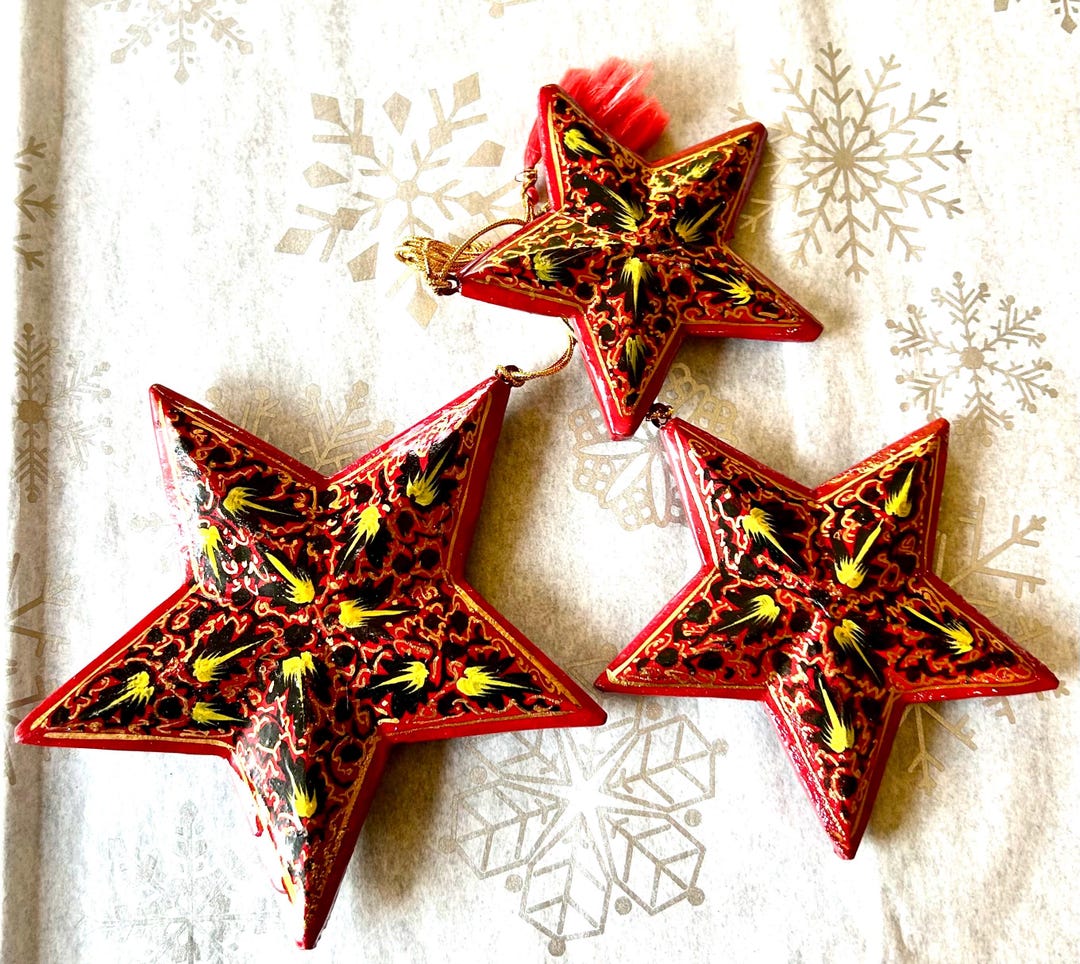 Handmade Papier-mache Star Colorful Paper Mache Ornament Decor Set of 3 ...