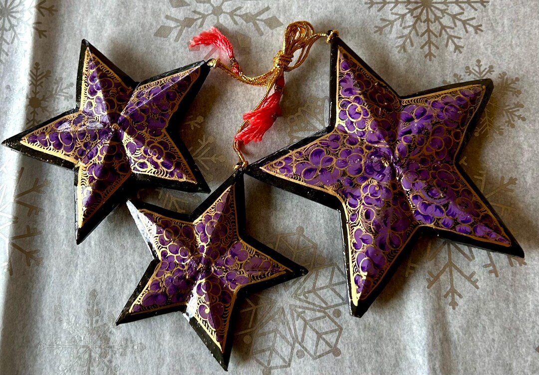 Handmade Papier-mache Star Colorful Paper Mache Ornament Decor Set of 3 ...