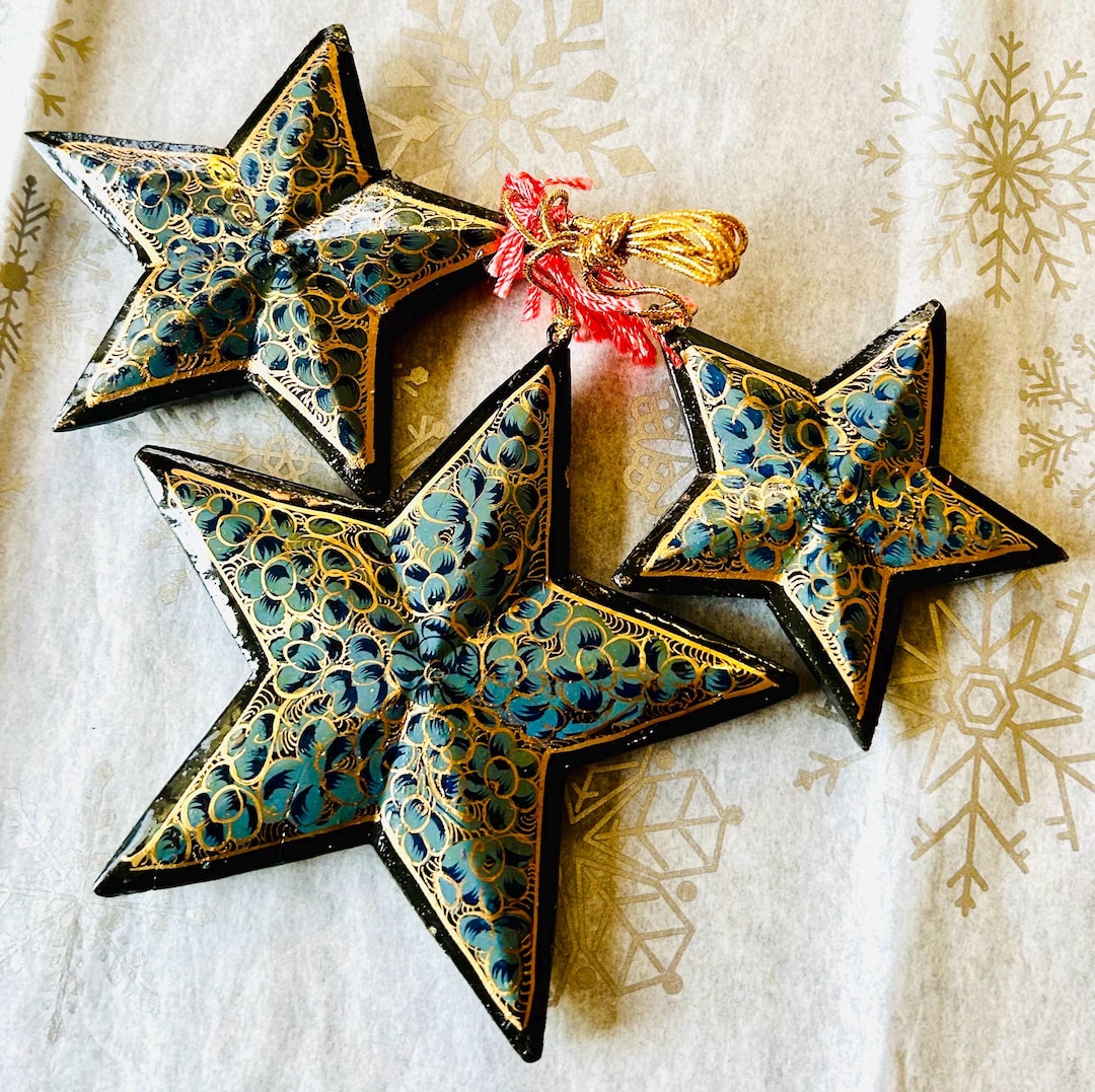 Handmade Papier-mache Star Colorful Paper Mache Ornament Decor Set of 3 ...