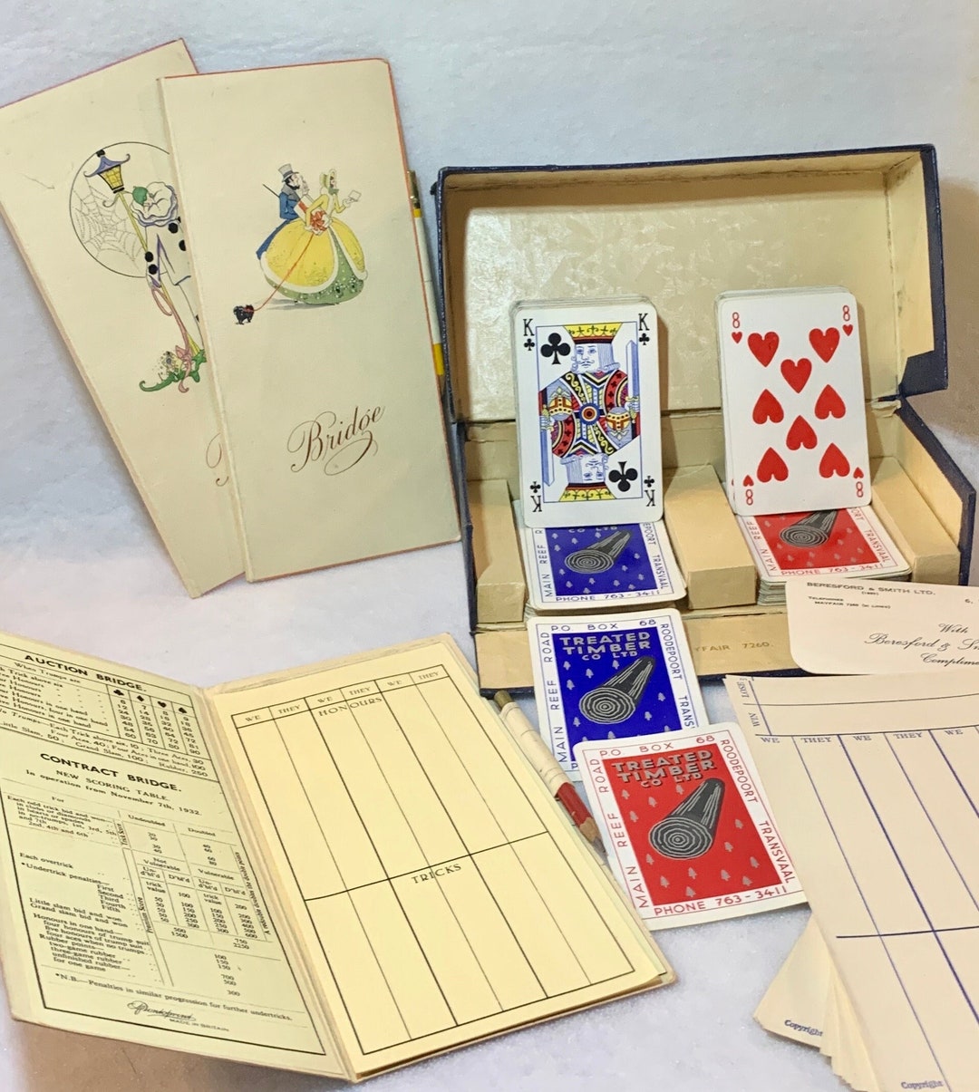 Antique Bridge Set 1930s. Hand Painted Bridge Score Cards, 2 Playing ...