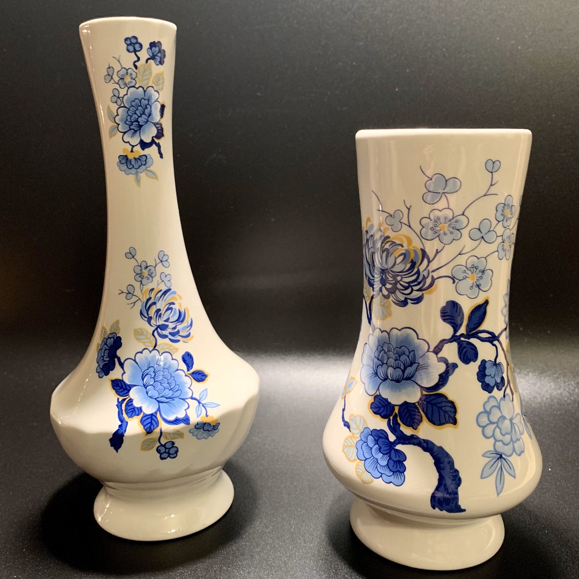 Melba Ware Vase Set Mid-century Home Decor in Blue and White Floral ...
