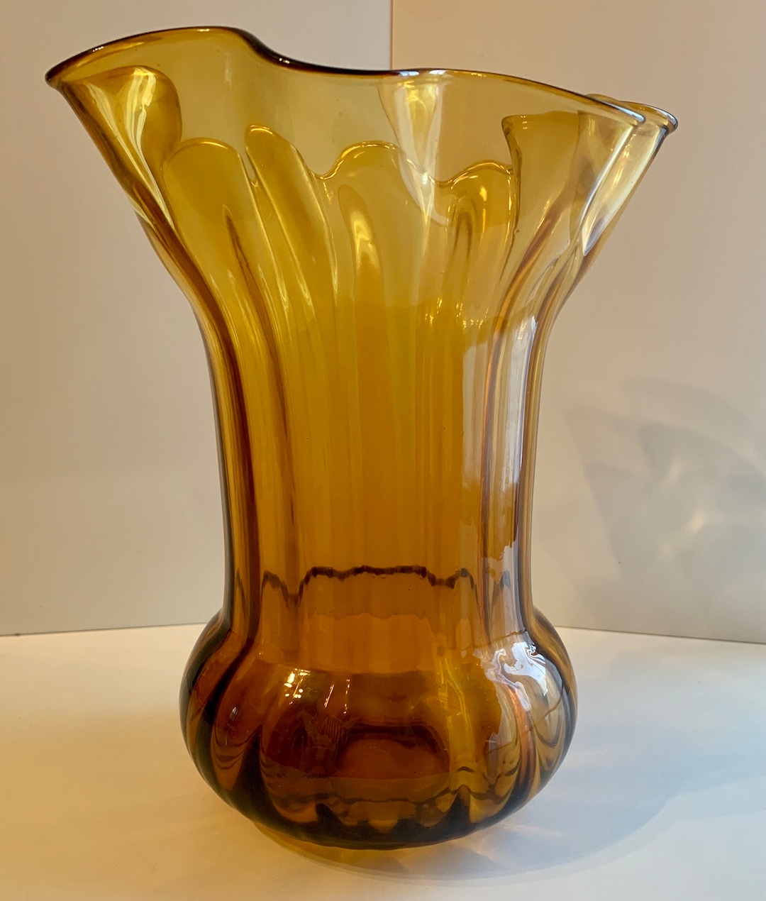 Amber Glass Vase 1930s Antique Glass Vase for Flowers With Ruffled Edge ...