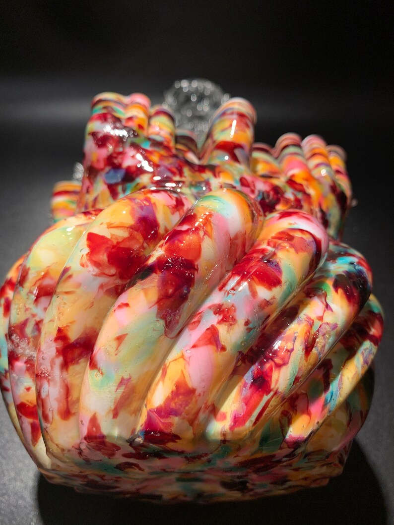 Franz Welz Early Century Confetti Glass Basket With Thorn Handle End Of Day Glass Hand Blown Art