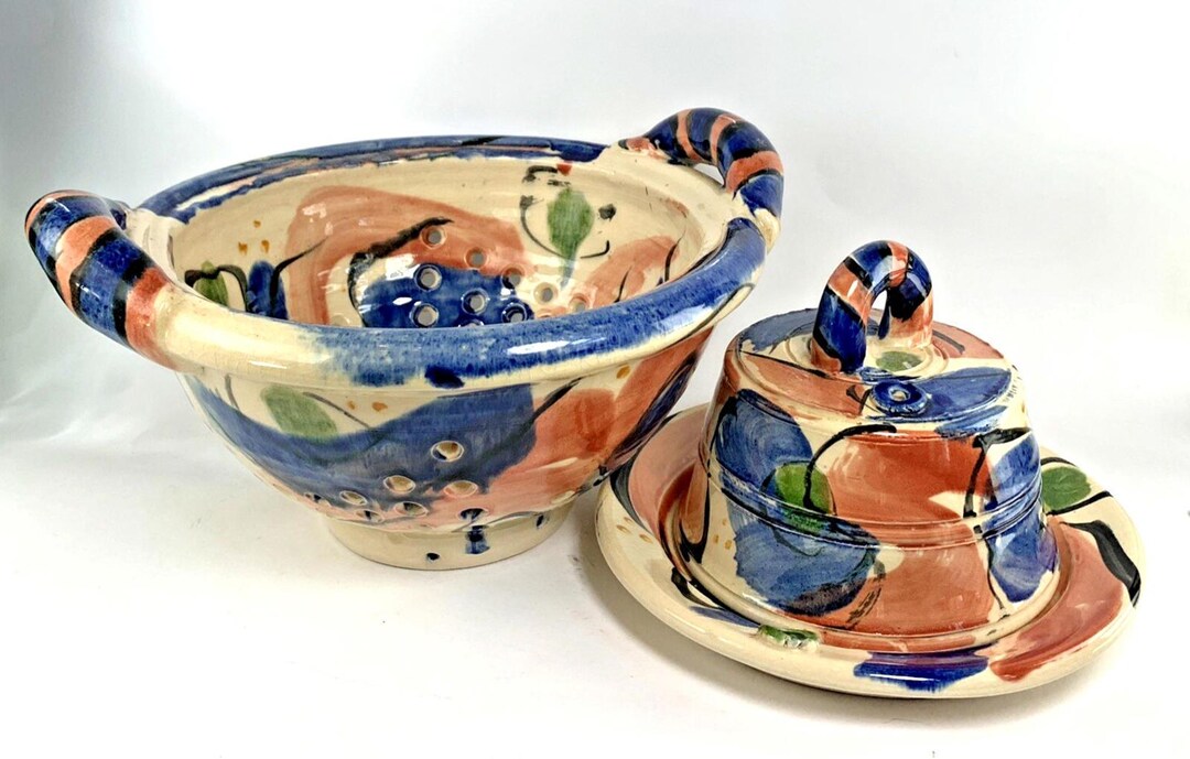 Vintage Robert Wilson Pottery Butter Dish or Cheese Dish and Colander ...