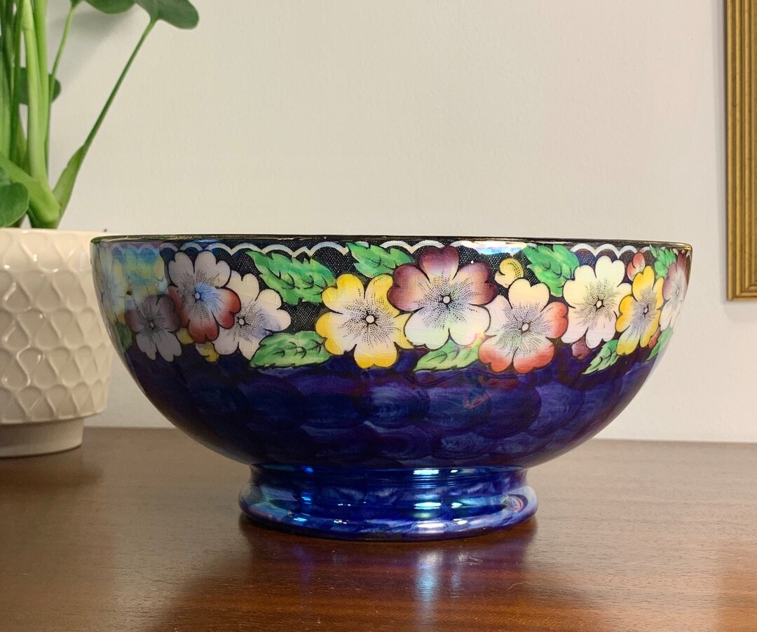 1930s Maling Peony Rose Pedestal Bowl in Blue - Etsy
