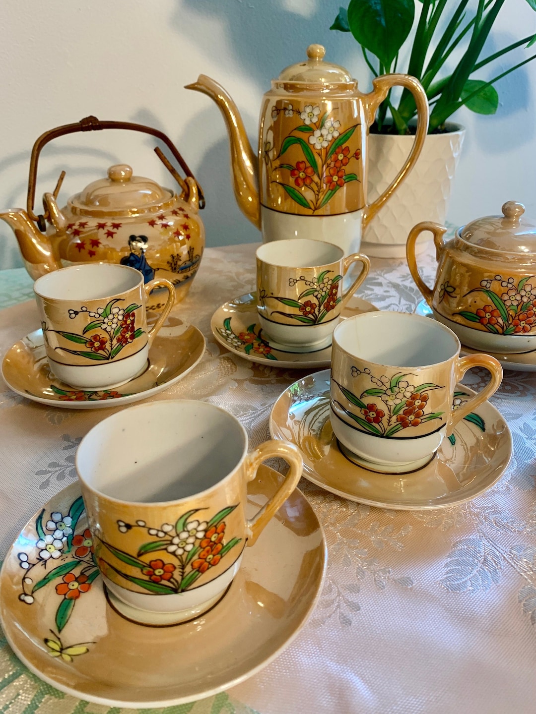 Japanese Eggshell Porcelain Tea Set With Additional Japanese Tea Pot ...