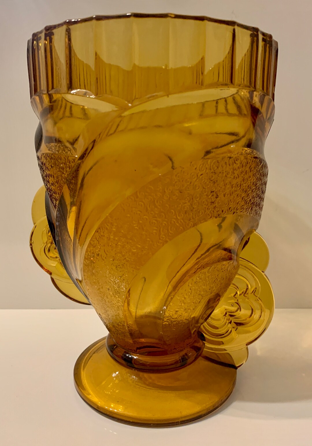 Rare Sowerby Amber Glass Vase for Flowers 1930s Detailed Vase With 2 ...