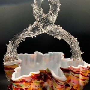 Franz Welz Early Century Confetti Glass Basket With Thorn Handle End of ...