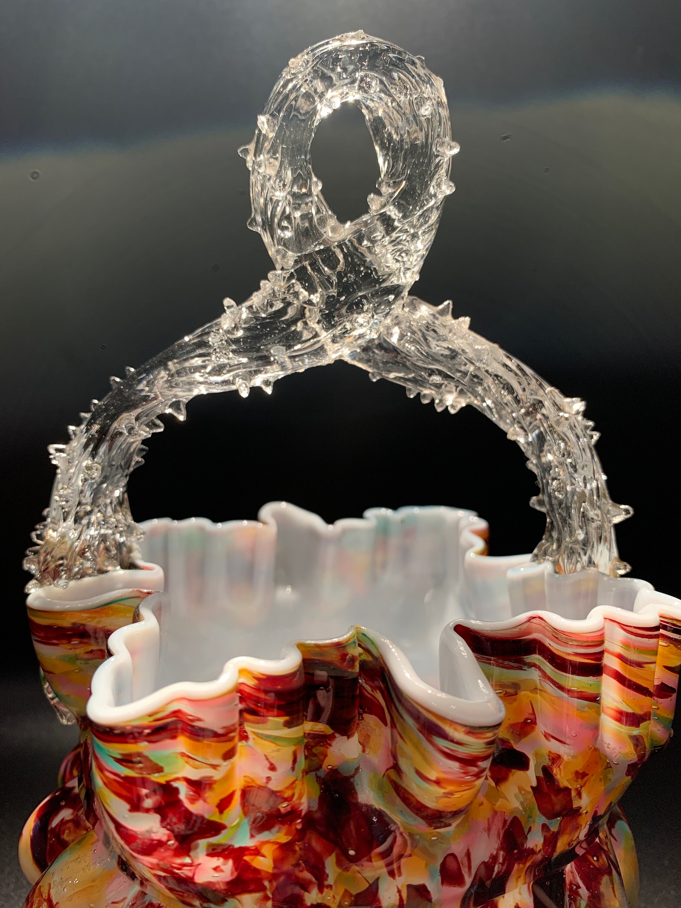 Franz Welz Early Century Confetti Glass Basket With Thorn Handle End of ...