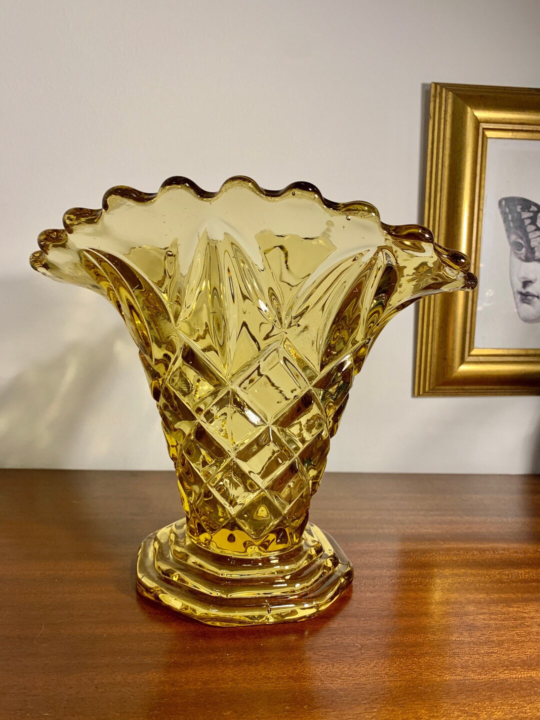 Art Deco Sowerby Amber Glass Vase for Flowers. Cut Glass Pattern. 1920 ...