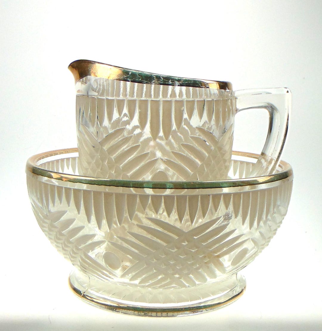 1949 Chance Bros Glass Bowl and Milk Jug. Mid Century Cut Glass Dish ...