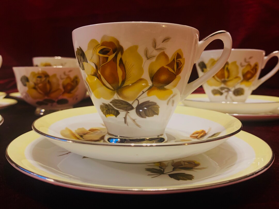 Windsor Yellow Roses English China Tea Set Trio, Trio With Creamer and ...