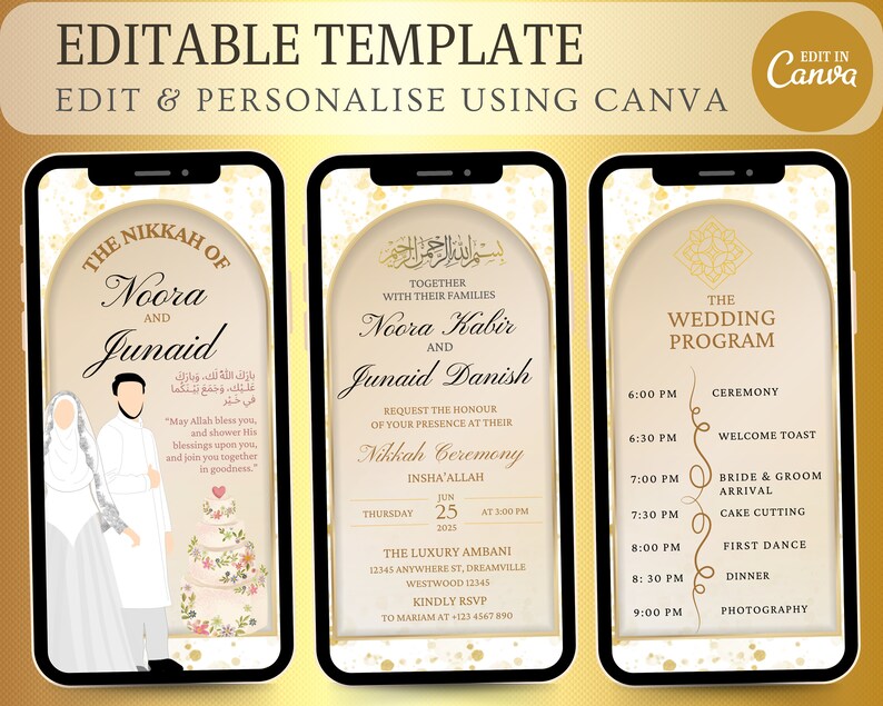 Digital Muslim Wedding Invitation Animated Video, Cream Ivory Nikkah ...