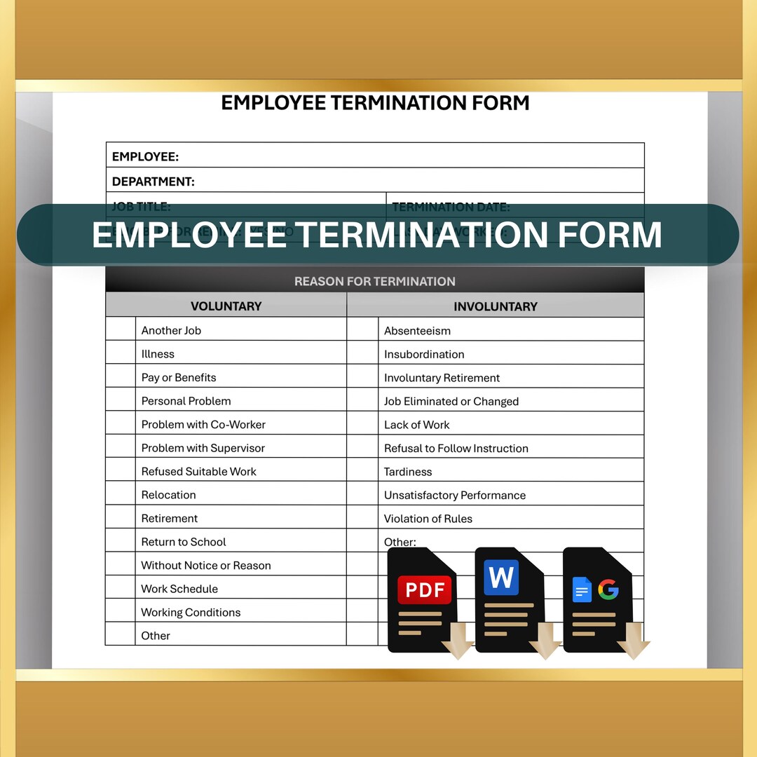 Employee Termination Form | Editable HR Template | Staff Exit Document ...