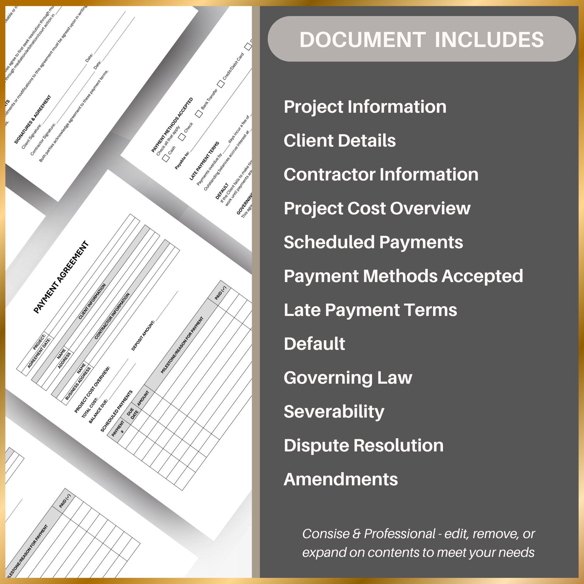 Payment Agreement, Contractor Agreement to Pay, Work Contract Template ...
