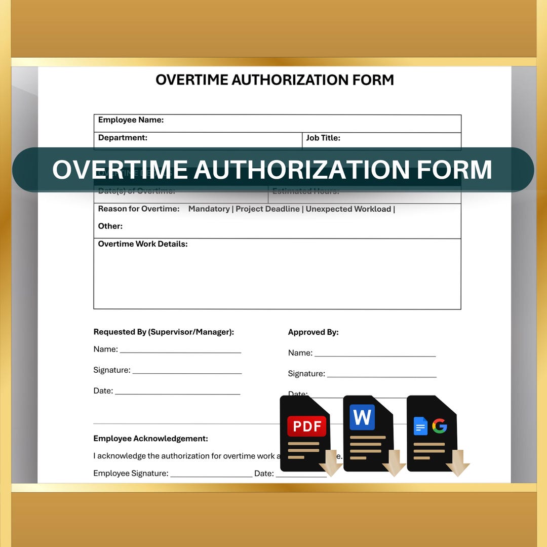 Overtime Authorization Form: Employee Hours Approval Template (digital ...