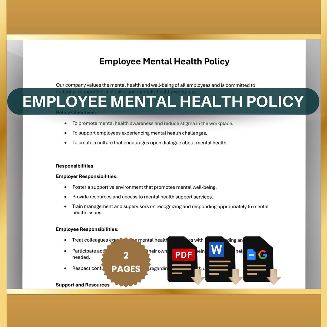 Employee Mental Health Policy Template: Editable HR Staff Wellness ...