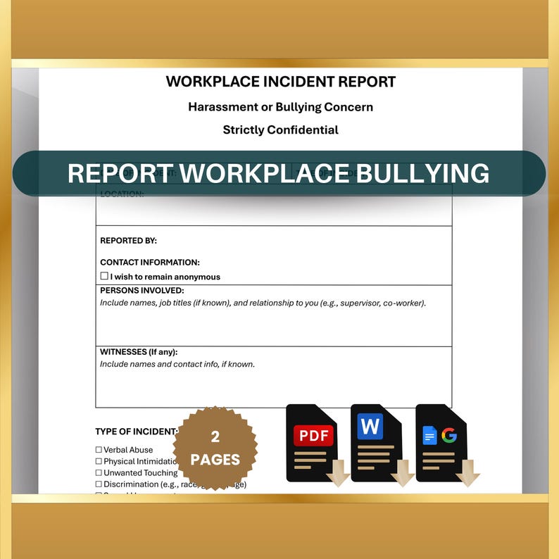 Workplace Incident Report Template: Harassment & Bullying Complaint ...