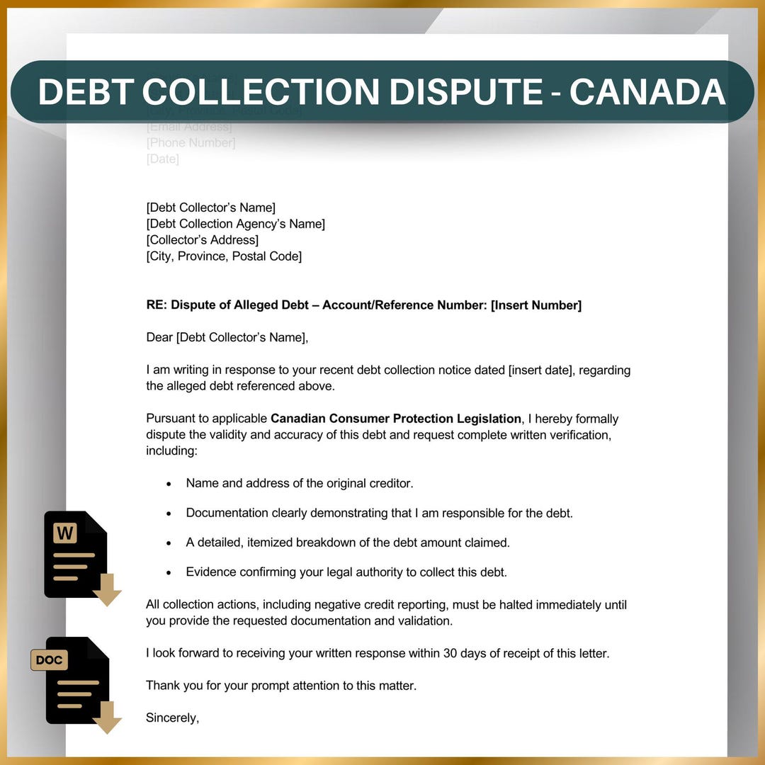 Debt Collection Dispute Letter, Debt Template Canada, Consumer Debt ...