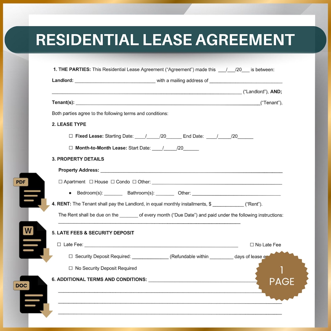 Residential Lease Agreement Template, Rental Contract for Landlords ...