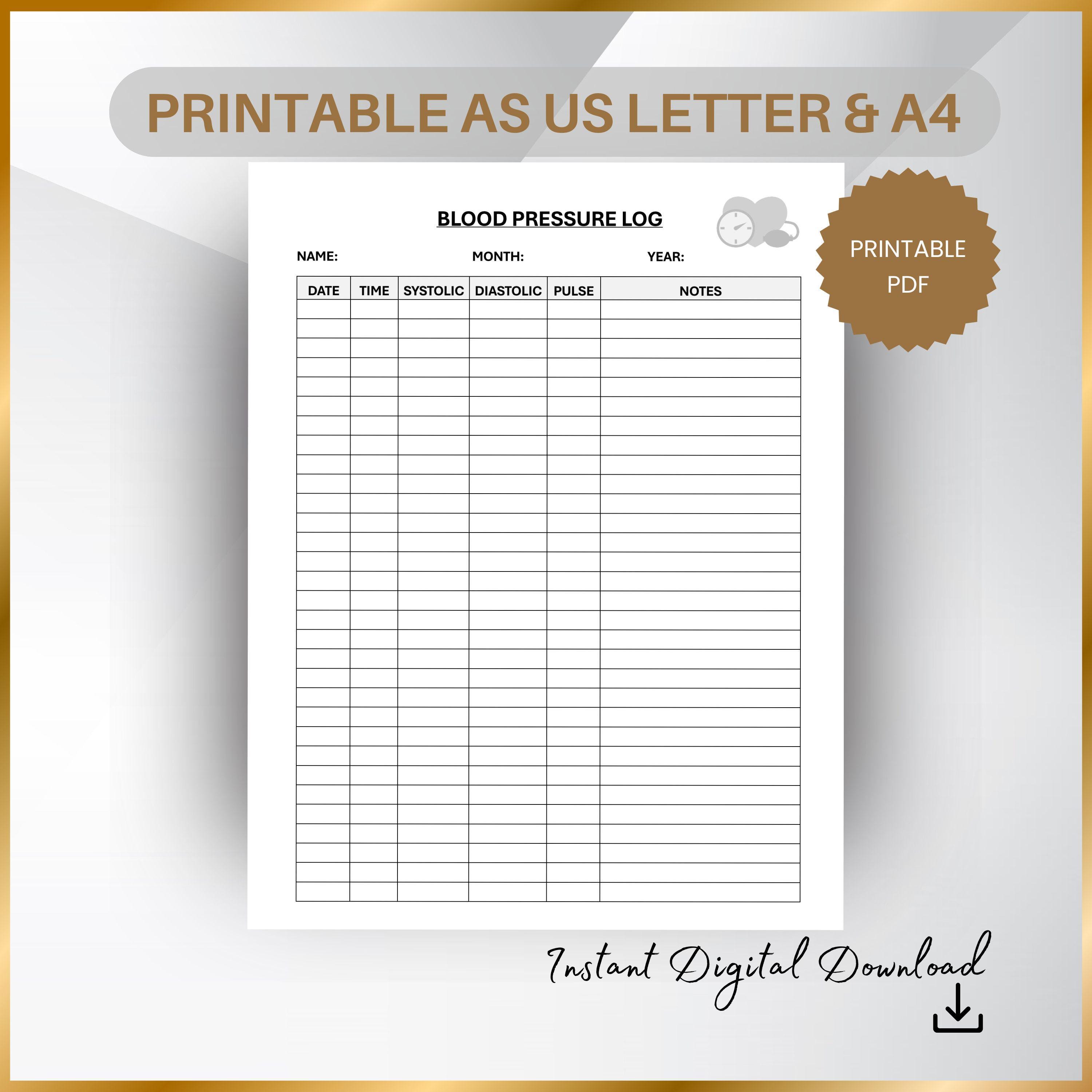 Blood Pressure Log, Blood Pressure Monitor, Daily Hypertension Tracker ...