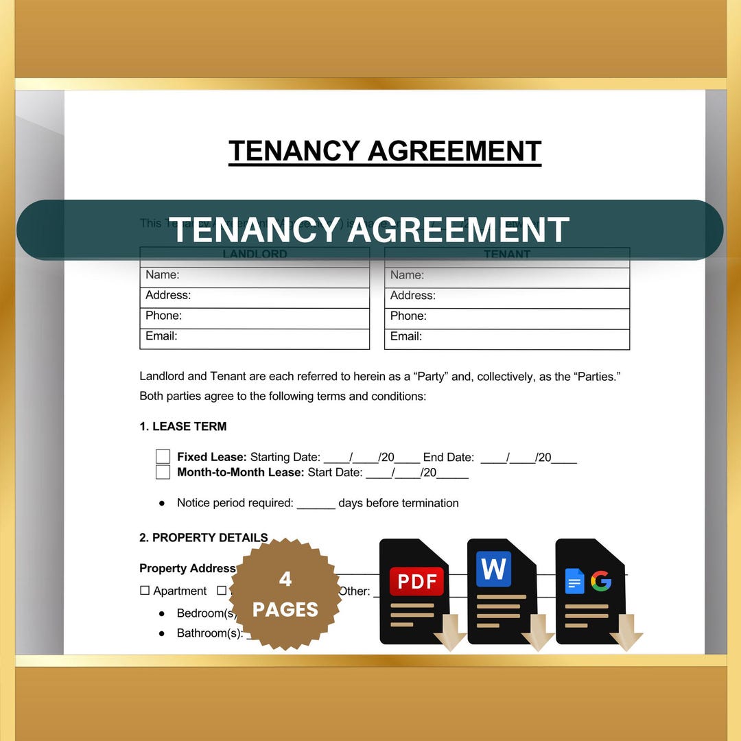 Tenancy Agreement, Rental Contract, Editable Lease Agreement Template ...