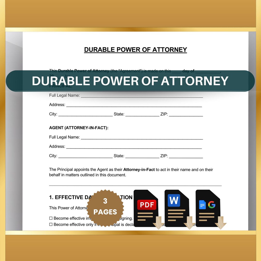 Durable Power of Attorney Template | Editable Legal Form | Instant ...