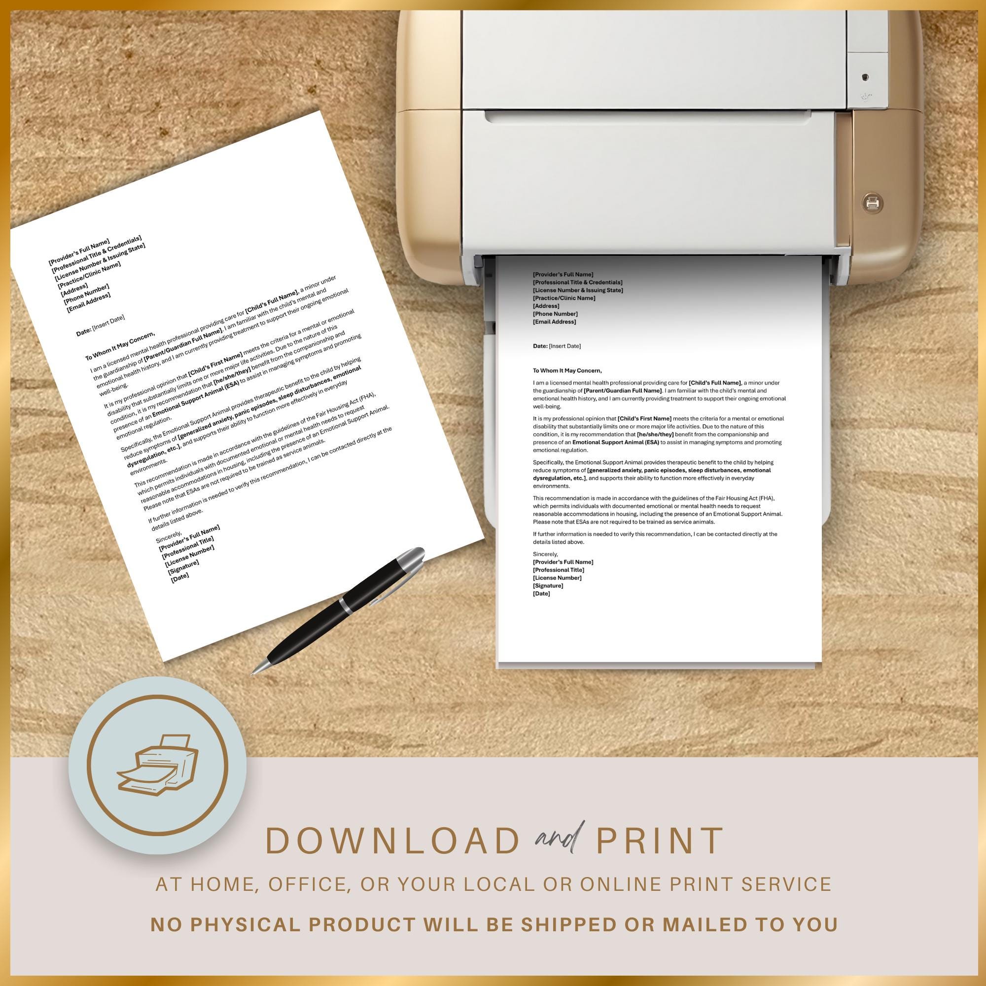 ESA Letter Template for Child | Companion Animal Letter for Minor ...