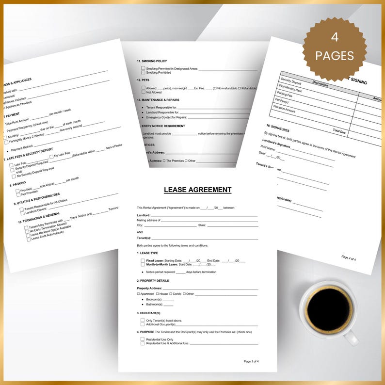 Rental Lease Agreement Template, Residential Lease for Tenant, Landlord ...