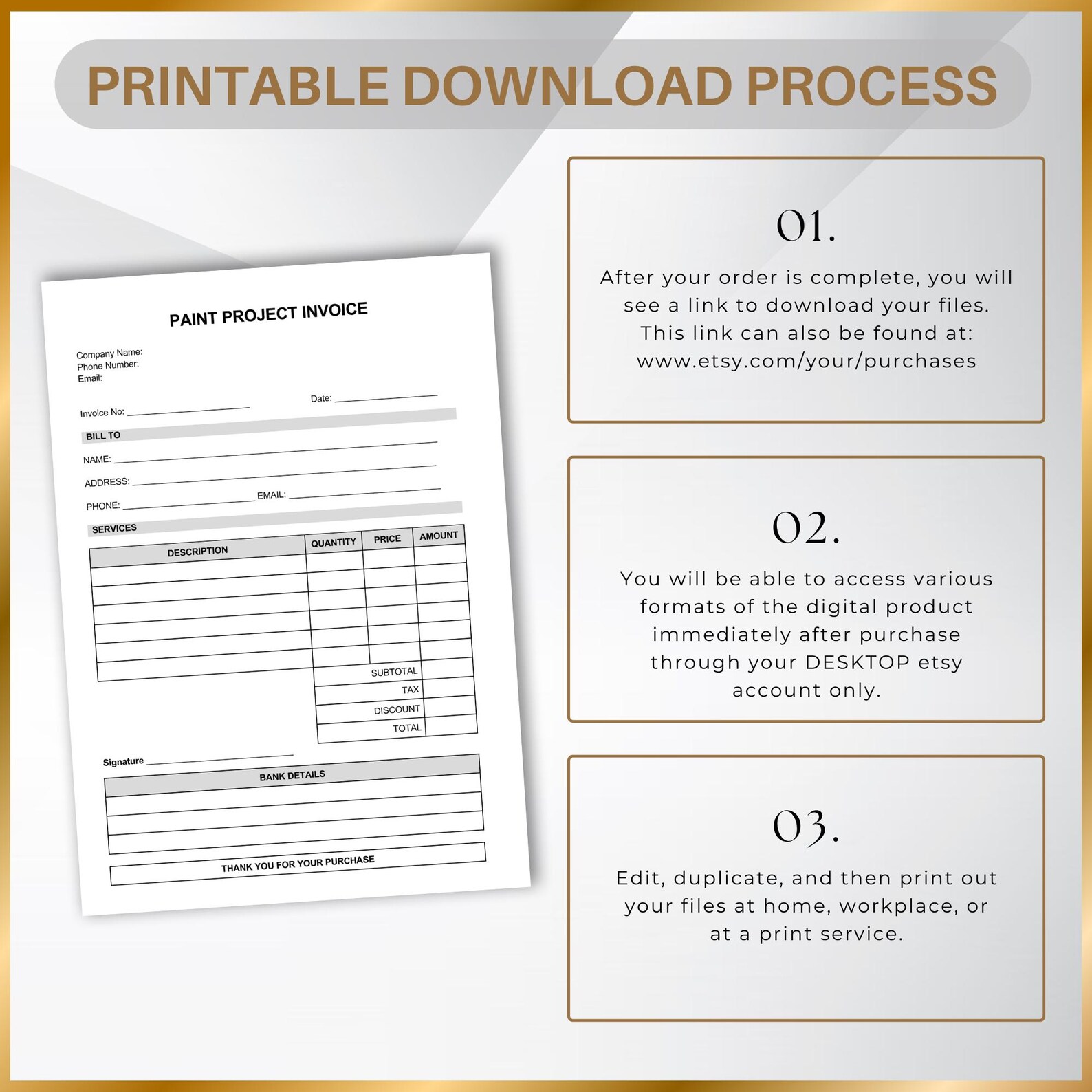 Paint Project Invoice Template: Painter Contractor Billing (printable ...