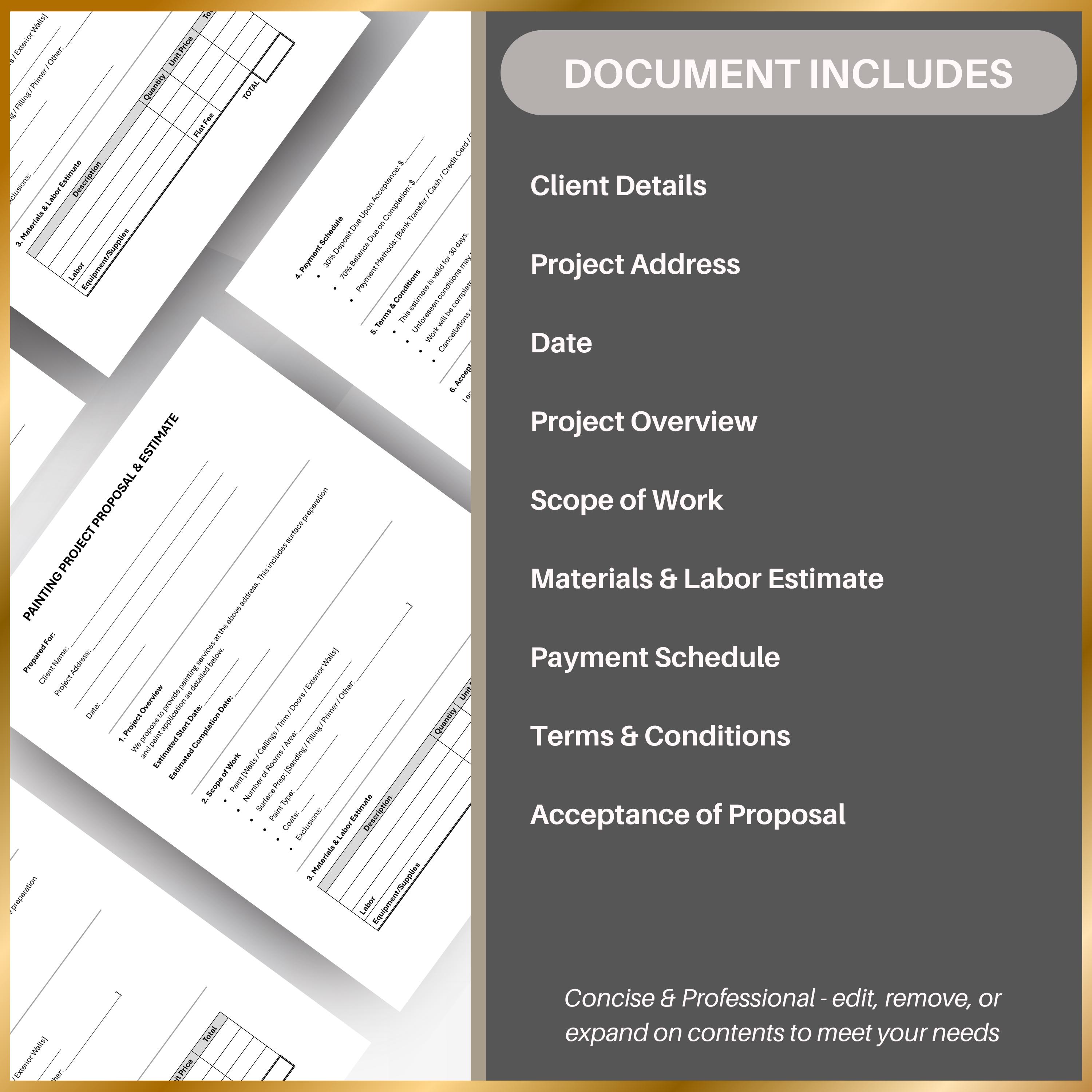 Painting Proposal Template: Contractor Estimate, Painter Job Bid Sheet ...
