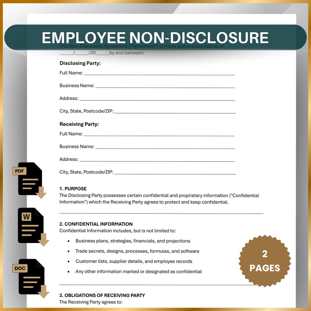 Non-disclosure Agreement, NDA Template, Confidentiality Contract, Business Legal Form, Editable ...