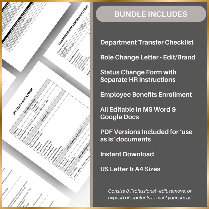 Employee Status Change Bundle, HR Status Change Forms, Role Change ...