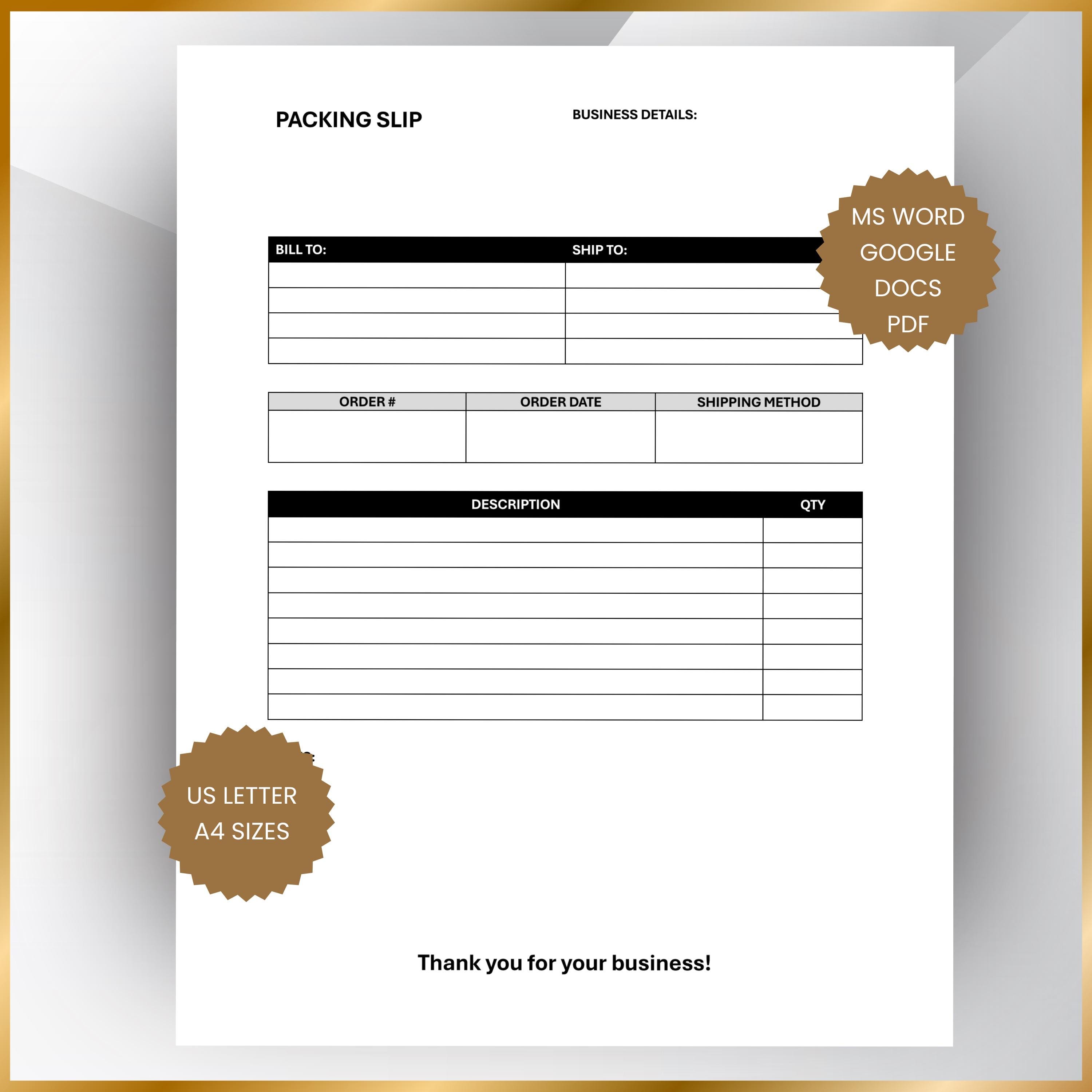 Packing Slip Template: Small Business Shipping, Order Details ...