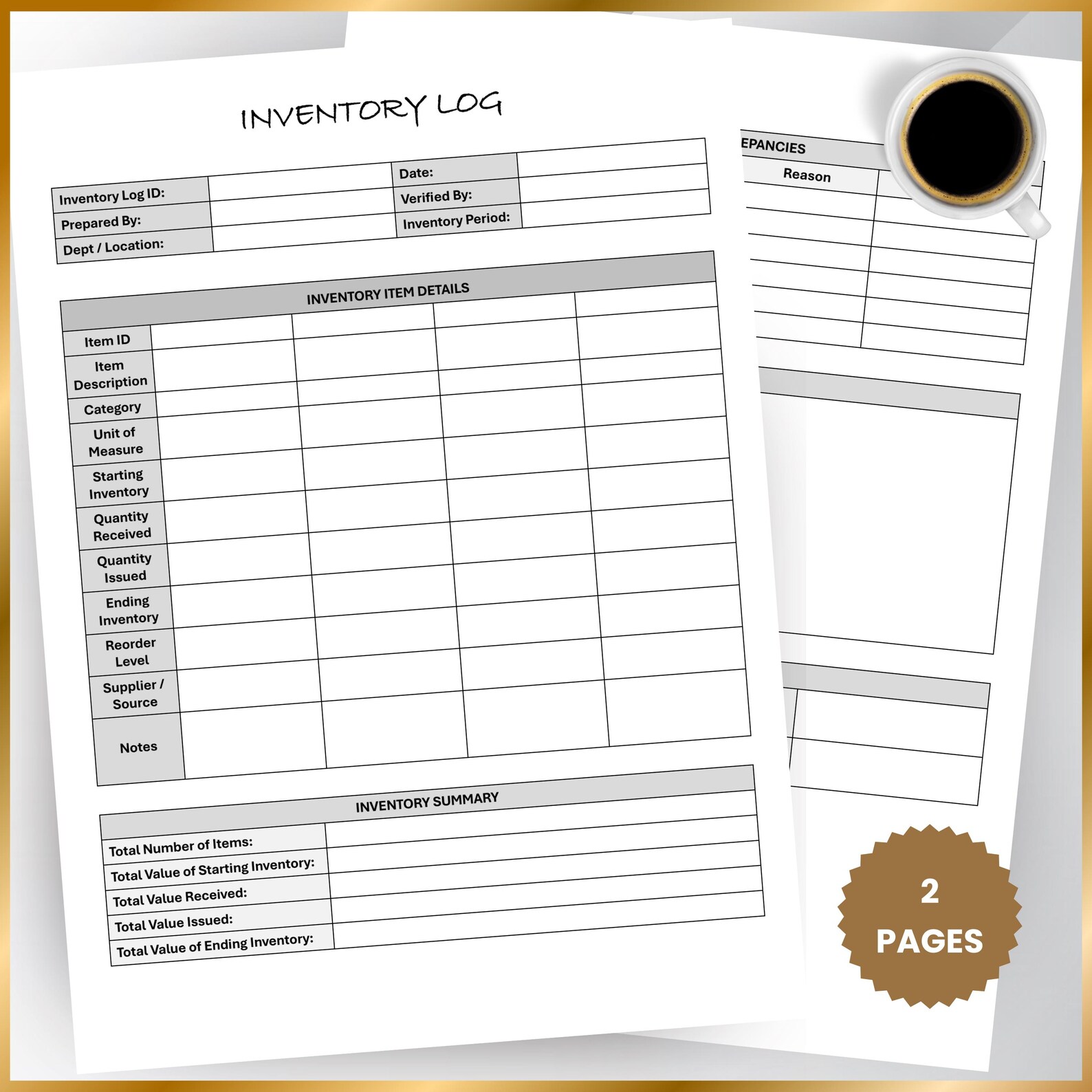 Inventory Log Tracker, Printable Inventory Count Sheet, Business ...