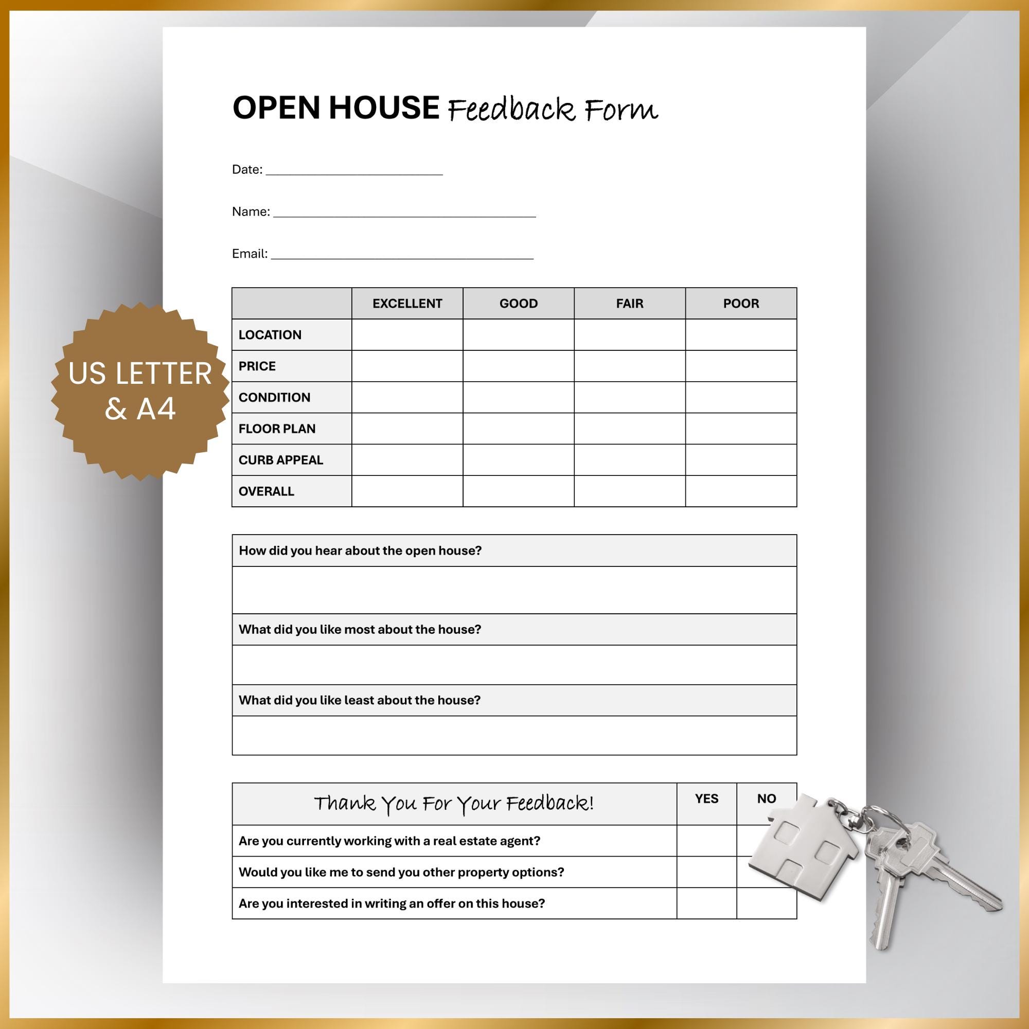Open House Feedback Form: Editable Realtor Survey (printable PDF, Word ...